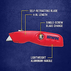 IRWIN Utility Knife, Self-Retracting for Safety (2088600), Red (Pack of 2)