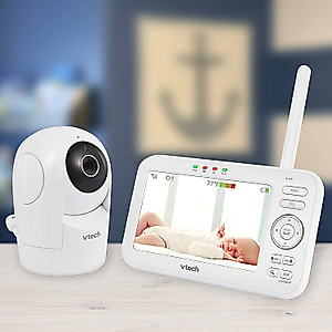 VTech VM5262 5" Digital Video Baby Monitor with Pan & Tilt Camera and Full-Color White (Renewed)
