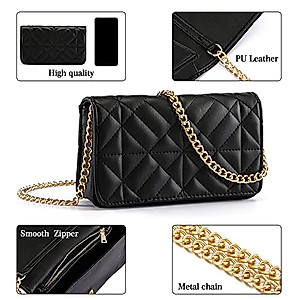 FALETO Black Crossbody Bags for Women Small Quilted Shoulder Bag Clutch Purses Designer Handbags Satchel Evening Party Bag with Gold Chain PU Leather Trendy Mini Club Purse Wallet