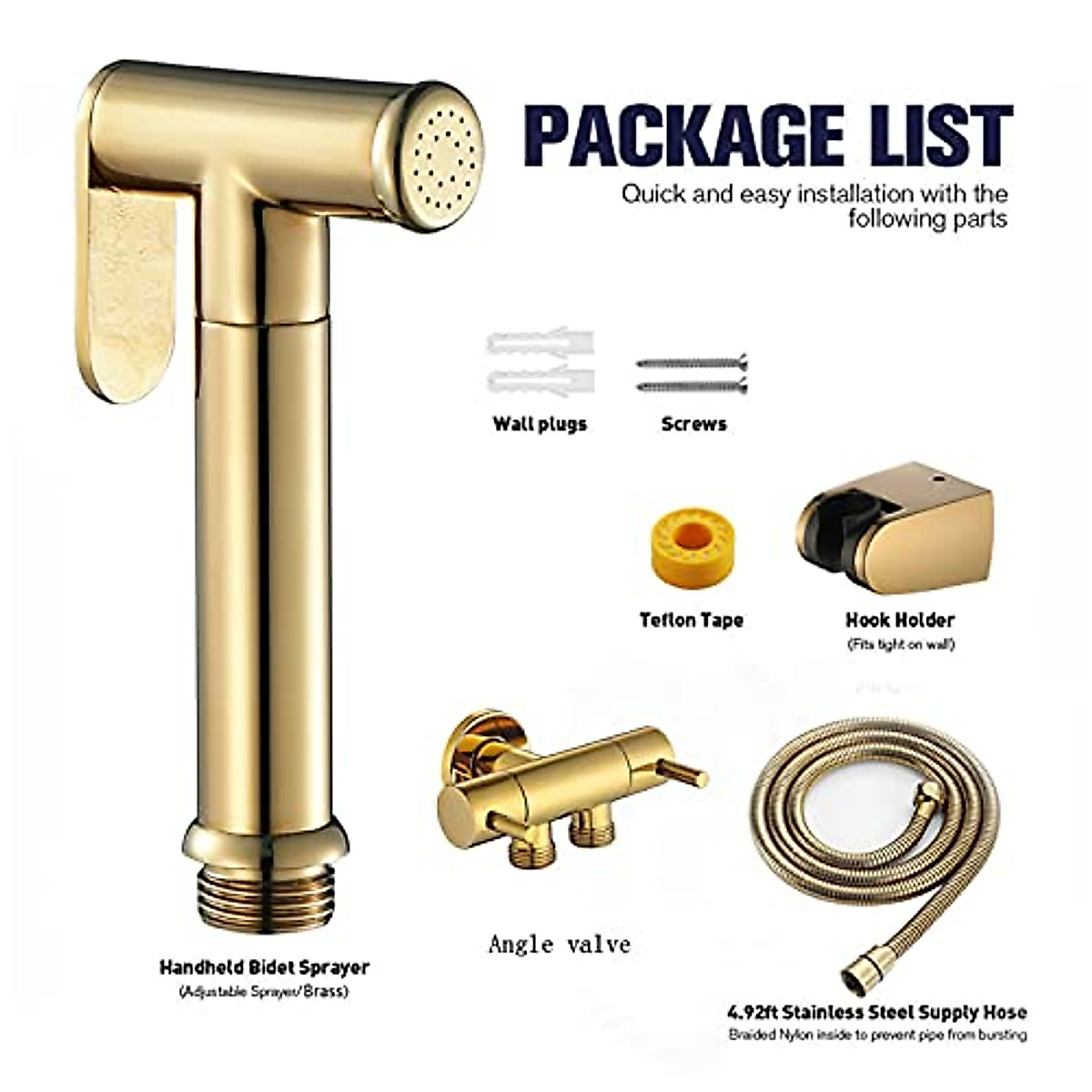 MINJING Handheld Bidet Sprayer with Angle Vavle, Stainless Steel Toilet Cleaner Bidet Sprayer Set, Baby Cloth Diaper Sprayer and Shower Wash Hose,Titanium Gold Round
