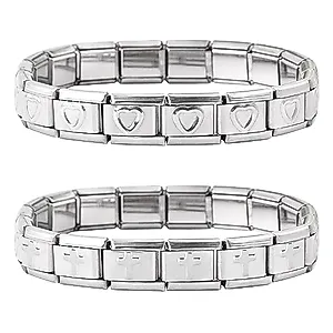 YANCHUN 2 Pcs Italian Charm Bracelets for Women Shiny 9mm Italian Starter Charm Bracelet Starting at 18 Links for 6” Wrist Size Interlocking Stainless Steel Modular Links
