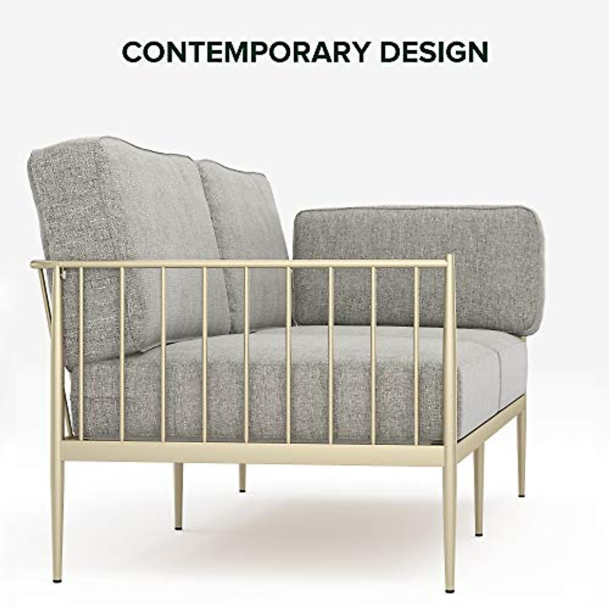 ZINUS Janelle Gold Metal Loveseat / Steel Framework with Upholstered Cushions / Easy Assembly