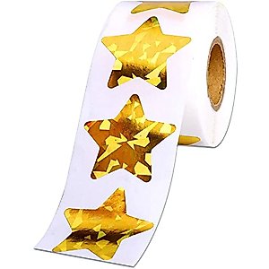 1.5" Large Holographic Gold Star Stickers for Kids Reward, 500 Pcs Foil Star Metallic Stickers Roll for Behavior Chart, Student Planner and School Classroom Teacher Supplies