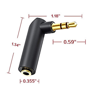 Sairps 3.5mm Right Angle adapterr, TRS Stereo Jack Plugs with a 90-Degree Right Angle Design, Compatible with Laptop Headphone Port, Tablets, MP3 Players, Speakers -2 Pack