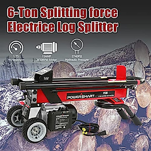 PowerSmart Log Splitter Electric, 6-Ton Hydraulic Log Splitter, 15 Amp Electric Log Splitter, Electric Wood Splitter, Horizontal Full Beam with Steel Wedge for Firewood Splitter Kindling Splitter