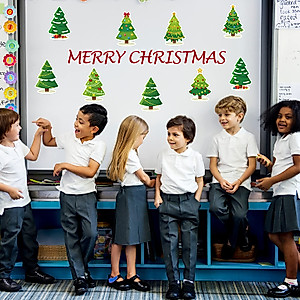 Epakh 45 Pieces Christmas Tree Cutouts, Paper Classroom Bulletin Board Cardstock Decorations with Glue Points, Holiday Xmas Tree Shaped Accent Wall Door Decor DIY Crafts for Classroom, Home, Office