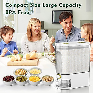 Lenwi 22 Lbs Rice Dispenser, Large Dry Food Storage Container with with Measuring Cup & Time Scale, Food Dispenser Kitchen Organization and Pantry Store for Cereal Dry Food (White)