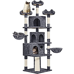 Yaheetech 76.5in Cat Tree Cat Tower with 3 Condos, 3 Cozy Perches with Dangling Ball, Scratching Posts, 2 Baskets, Pet Bed Furniture Activity Center for Indoor Cats and Kittens