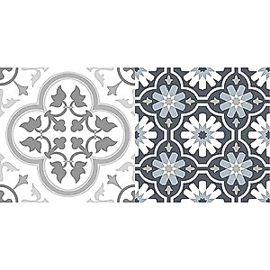 FloorPops FP2953 Remy Peel & Stick Floor Tiles, Grey & FP2944 Sevilla Peel & Stick Floor Tiles, Multicolor