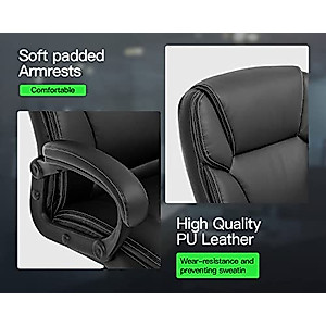 Big and Tall Office Chair Ergonomic Chair 400lbs Wide Seat Desk Chair PU Leather Computer Chair with Lumbar Support Arms Mid Back Executive Task Chair, Black