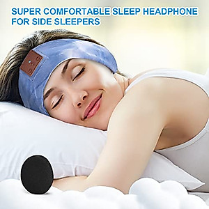 Sleep Headphones, BULYPAZY Tie Dye Bluetooth Headband Headphones with HD Stereo Speakers & Elastic Strap, Headband Earphones Perfect for Sleeping Side Sleepers Sports Running Workout Gift (Blue/White)