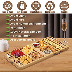 Fccabin Travel Charcuterie Boards, Cheese Board Folding Outdoor Picnic Cheese Tray Set with Knife Cutting Boards Foldable Serving Platter for Family Gathering Holiday Wedding House Warming Gifts