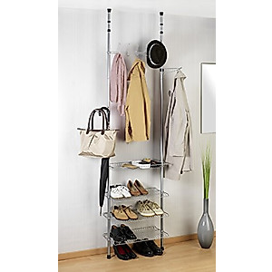 WENKO Appolon Telescopic Rack System Rail, Adjustable, Heavy Duty, for Hanging Clothes, Storage, Organizer, with Shelves, 24 x 70.9-118.1 x 11 in