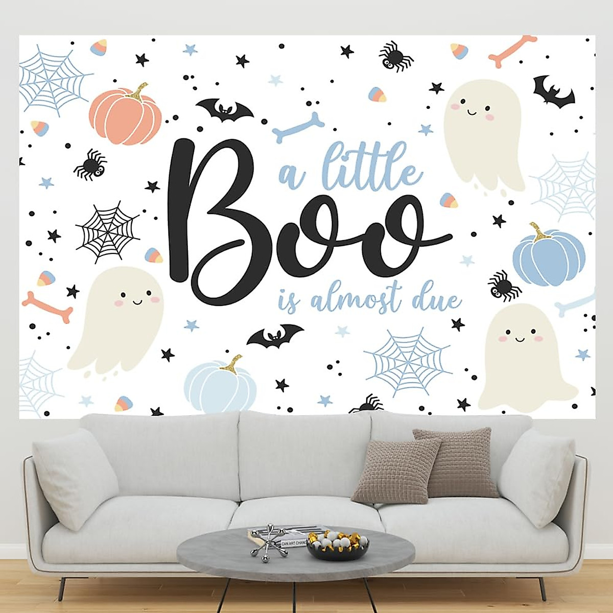 Ticuenicoa 6×4ft Halloween Baby Shower Backdrop A Little Boo is Almost Due Blue Ghost Bat Pumpkin Boys Kids Hey Boo 1st Birthday Party Photography Background First Birthday Party Banner Decor