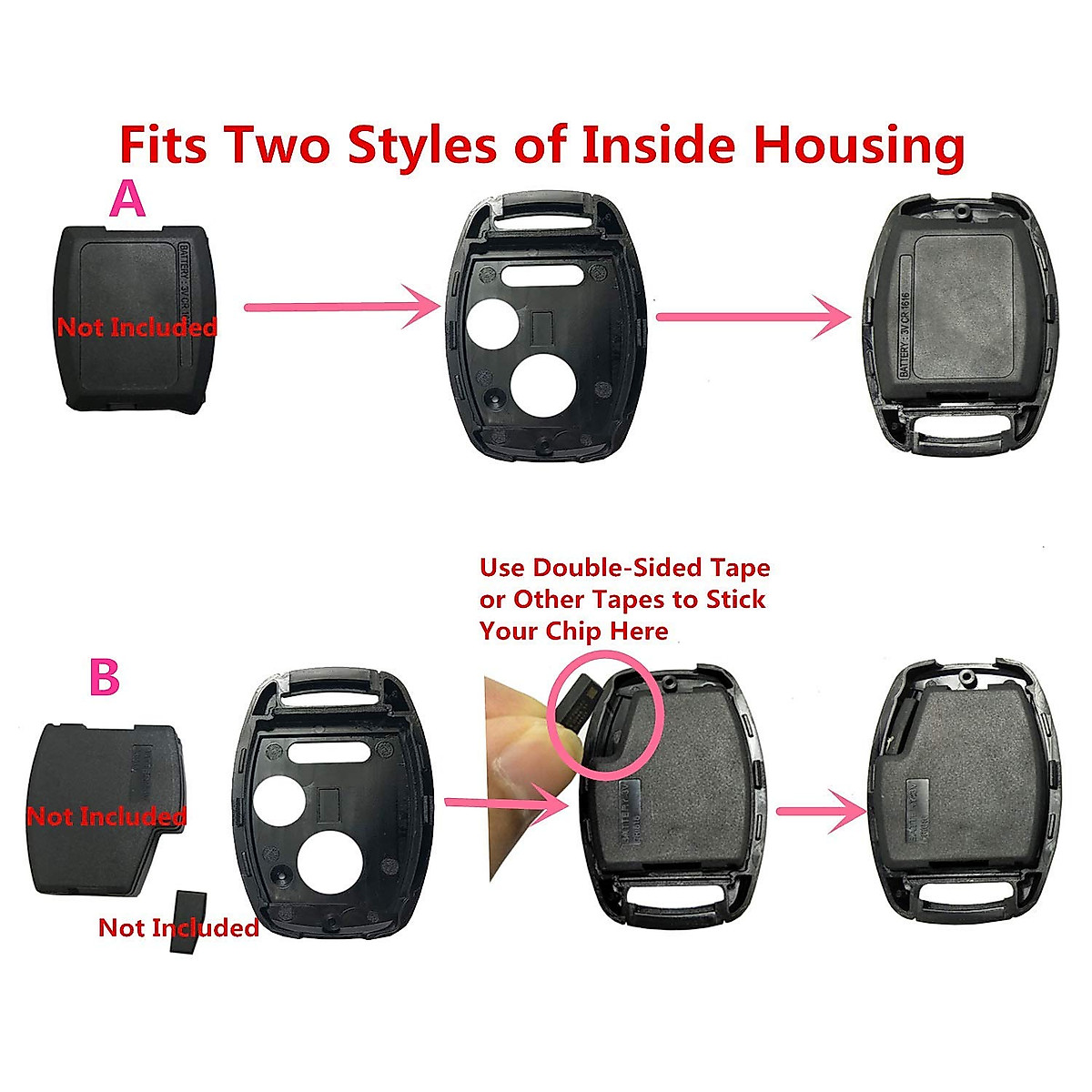 Horande No Cutting Replacement Key Fob Cover Case fit for Honda Pilot Civic 2008-2013 CR-V Accord Fit Odyssey Ridgeline CR-Z Keyless Entry Key Fob Shell