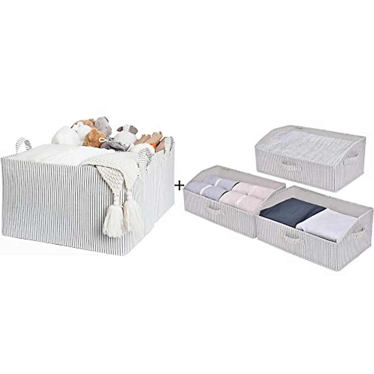 StorageWorks 45L Extra Large Fabric Storage Bins with Fabric Handles, Closet Baskets, Fabric Baskets for Closet Shelves, Foldable Trapezoid Storage Bins, 3 pack