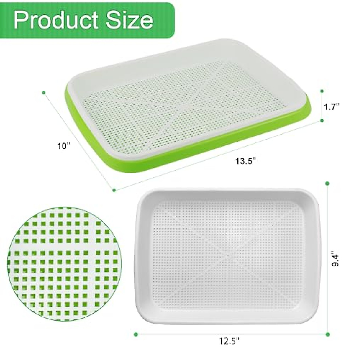 SDLDEER Seed Sprouting Tray, 5 Packs Microgreens Growing Trays Big Capacity Sprouts Growing Kit Soil-Free Sprouter Tray for Sprouting Seeds, Beans, Wheatgrass