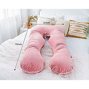 Meiz Pregnancy Pillows, U Shaped Pregnancy Pillows for Sleeping, Full Body Maternity Pillow for Pregnant Women with Machine Washable Velvet Cover, Pink