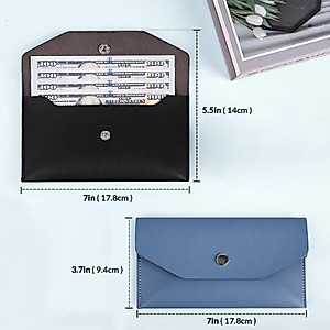 SKYDUE Cash Envelopes, PU Leather Money Envelopes for Cash, Reusable Money Pouch Bag for Cash Saving, Waterproof Cash Envelope Wallet, Budget Cash Envelopes, 2 Pieces (Blue & Black）