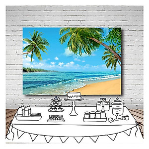 Summer Tropical Hawaii Palm Tree Or Beach Photography Backdrops Blue Sea Sky Sunshine Luau Party Photo Background Wedding Bride Shower Baby Birthday Party Banner Supplies Props 8x6ft