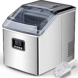 Ice Makers Countertop, 40Lbs/24H, 24pcs Ice Cubes Ready in 13 Mins, FREE VILLAGE Portable Ice Machine with Self-Cleaning, Timer, Quiet & Easy to Use, Ice Maker Ideal for Home/Kitchen/Office/Bar/Party