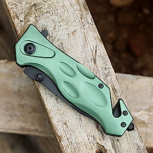 PHOELUXE Pocket Folding Knife –EDC Knife,Tactical Knife,Hunting Knife.Green Aluminum Handle 3Cr13Mov Blade.Thumb stud Assisted Opening Knifes with Liner Lock,Rope Cutter,Glass Breaker and Pocketclip.Good for Camping,Hiking,Indoor and Outdoor.