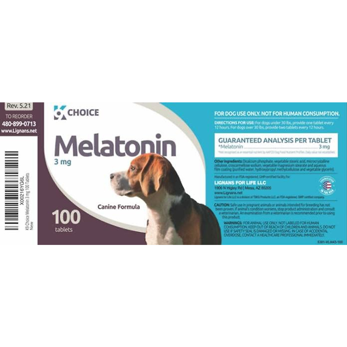 K9 Choice 3 mg Melatonin - 100 Chewable Tablets, Melatonin for Dogs - Natural Immune System Booster