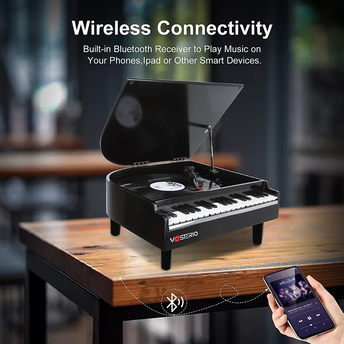 VOSTERIO Turntable HI-FI System with Dual Speakers, Belt-Driven Record Player with Bluetooth, Magnetic Cartridge, Built-in Amplifier