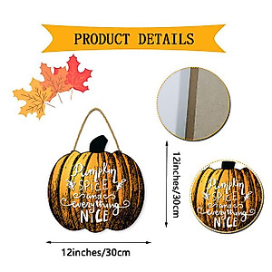 LERJIMUX Fall Sign Thanksgiving Door Hanger Pumpkin Spice And Everything Nice Sign Wooden Pumpkin Decor Hanging Porch Sign for Autumn Harvest Thanksgiving Farmhouse Wall Decoration