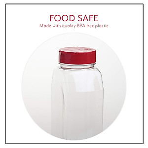 Upper Midland Products 4 Pack 32 Oz Large Spice Seasoning Shaker Containers Jars Plastic With Red Dual Flip Top Sided Lid, 4 Long Spoons And Labels