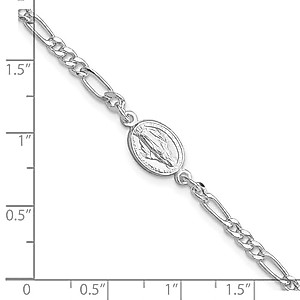 3mm 925 Sterling Silver Rhodium Plated Miraculous Religious Medal Pendant Necklace With 1in Extension Bracelet 7.25 Inch Jewelry for Women