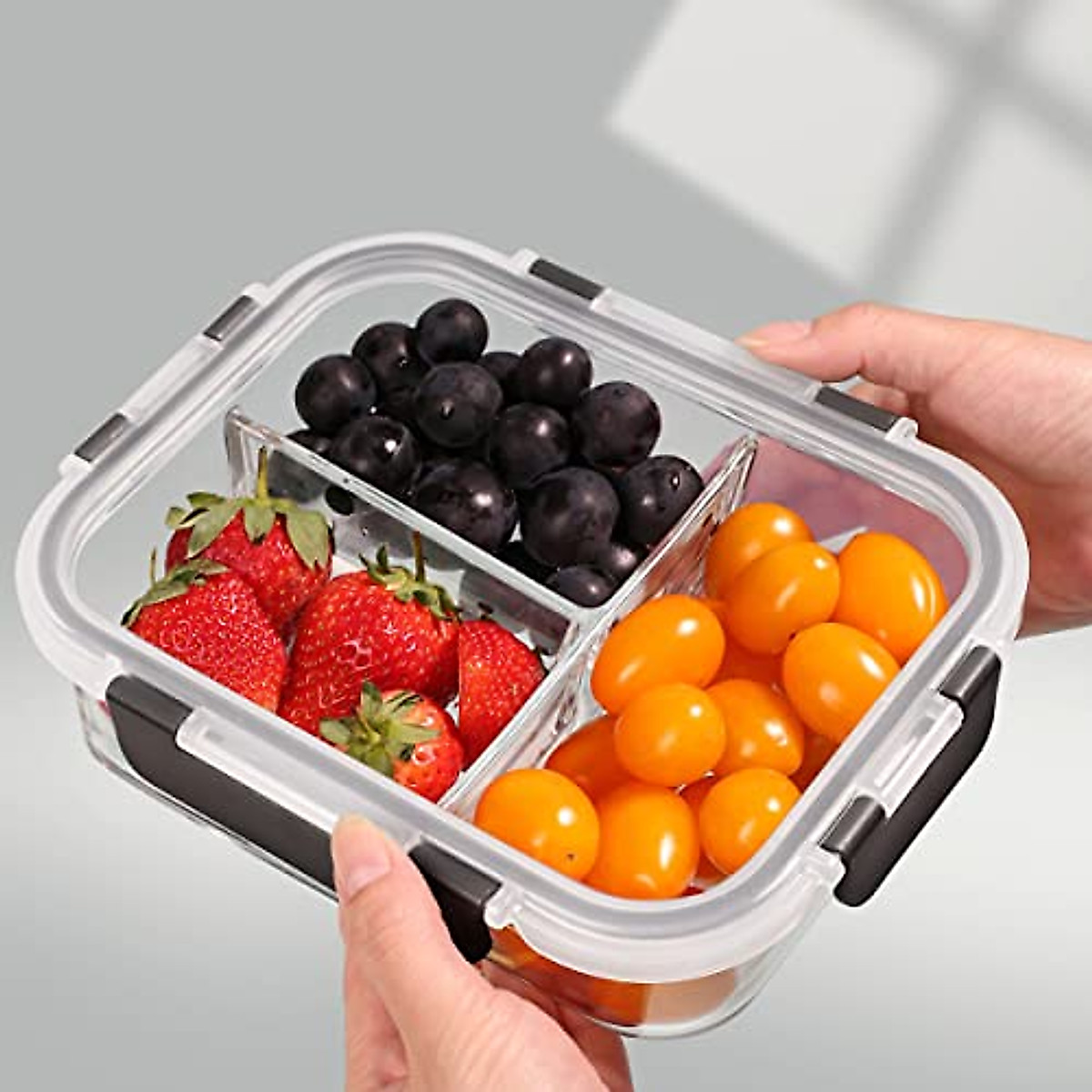 5 Pack 36oz Bento Box Meal Prep Glass Containers 3 Compartments with Lids Glass Food Storage Containers Glass Lunch Containers Glass Food Prep Containers with Lids Lunch Box Snack Container for Oven