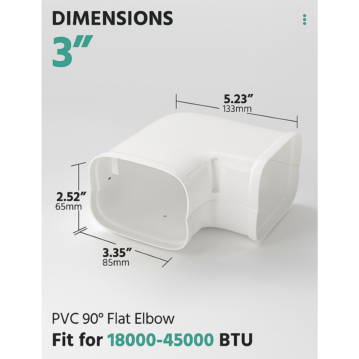 mensaosao 3" W 90° Flat Elbow, Level Bend Cover, Decorative PVC Line Set Cover Kit Parts Accessories for Ductless Mini Split Air Conditioners, Central AC and Heat Pumps