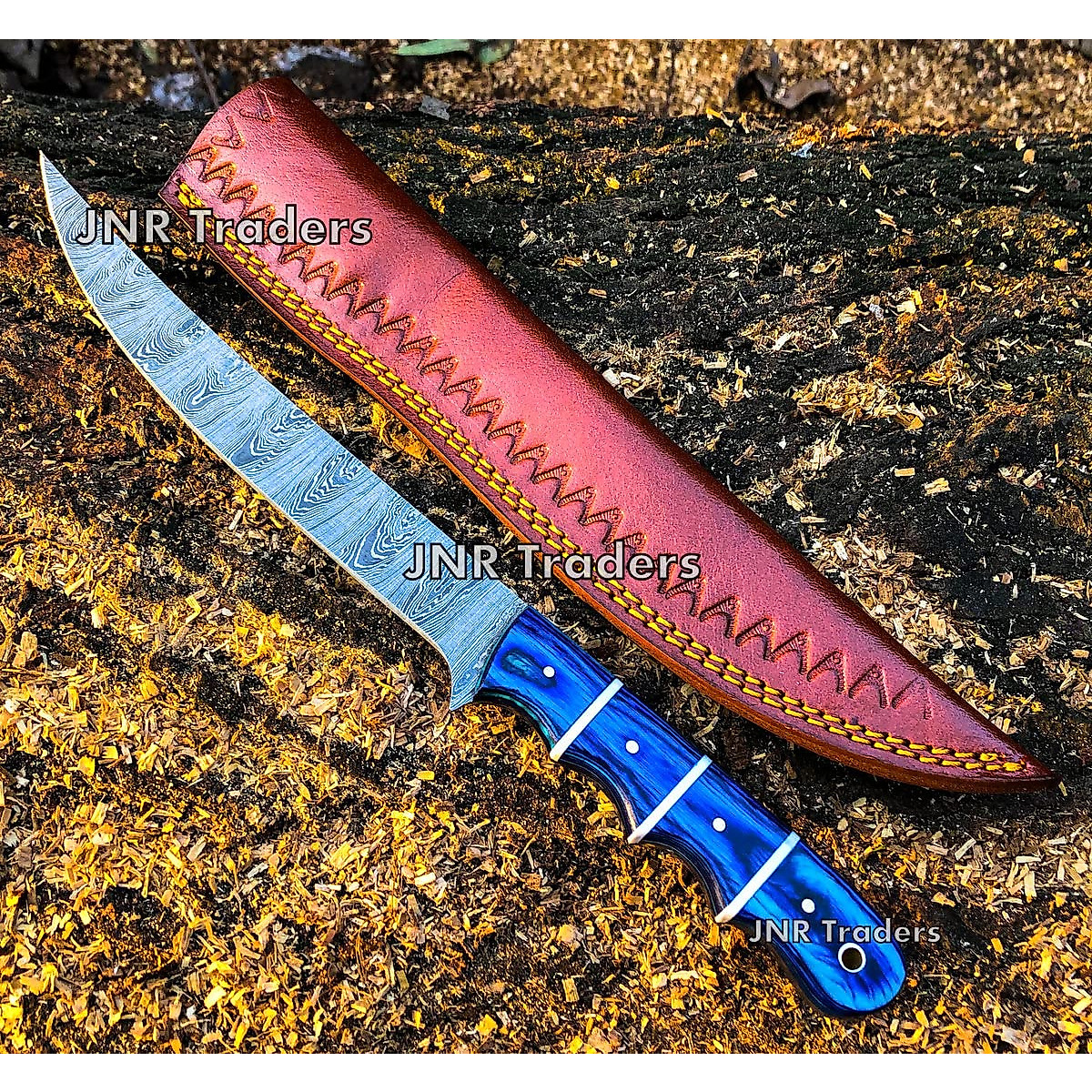 JNR Traders 13" Damascus Boning Knife for meat Cutting Chef Knife Fillet Knife Professional Thin Sharp Kitchen knives with Leather sheath VK5530