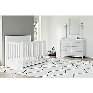 STORKCRAFT Luna 5-in-1 Convertible Crib with Drawer (White) – GREENGUARD Gold Certified, Crib with Drawer Combo, Full-Size Nursery Storage Drawer, Converts to Toddler Bed, Daybed and Full-Size Bed