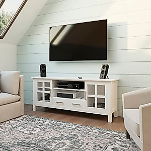 SIMPLIHOME Kitchener SOLID WOOD 60 Inch Wide Contemporary TV Media Stand in White for TVs up to 65 Inches, For the Living Room and Entertainment Center