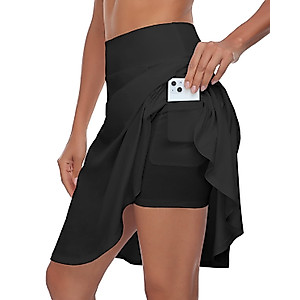 WOWENY Womens Golf Skorts Skirts with Pockets 20'' Athletic Modest Tennis Skirts with Shorts Knee Length Skorts Skirts Black