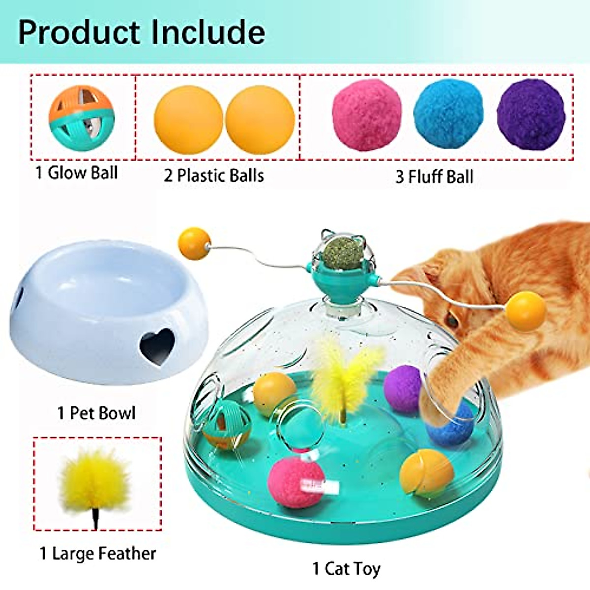 asdtrpoi Cat Toys for Indoor Cats Interactive Cat Toy Puzzles Smart stimulating Mental Stimulation Brain Games Teaser Catnip Ball Track Balls with Feather and Pet Bowl