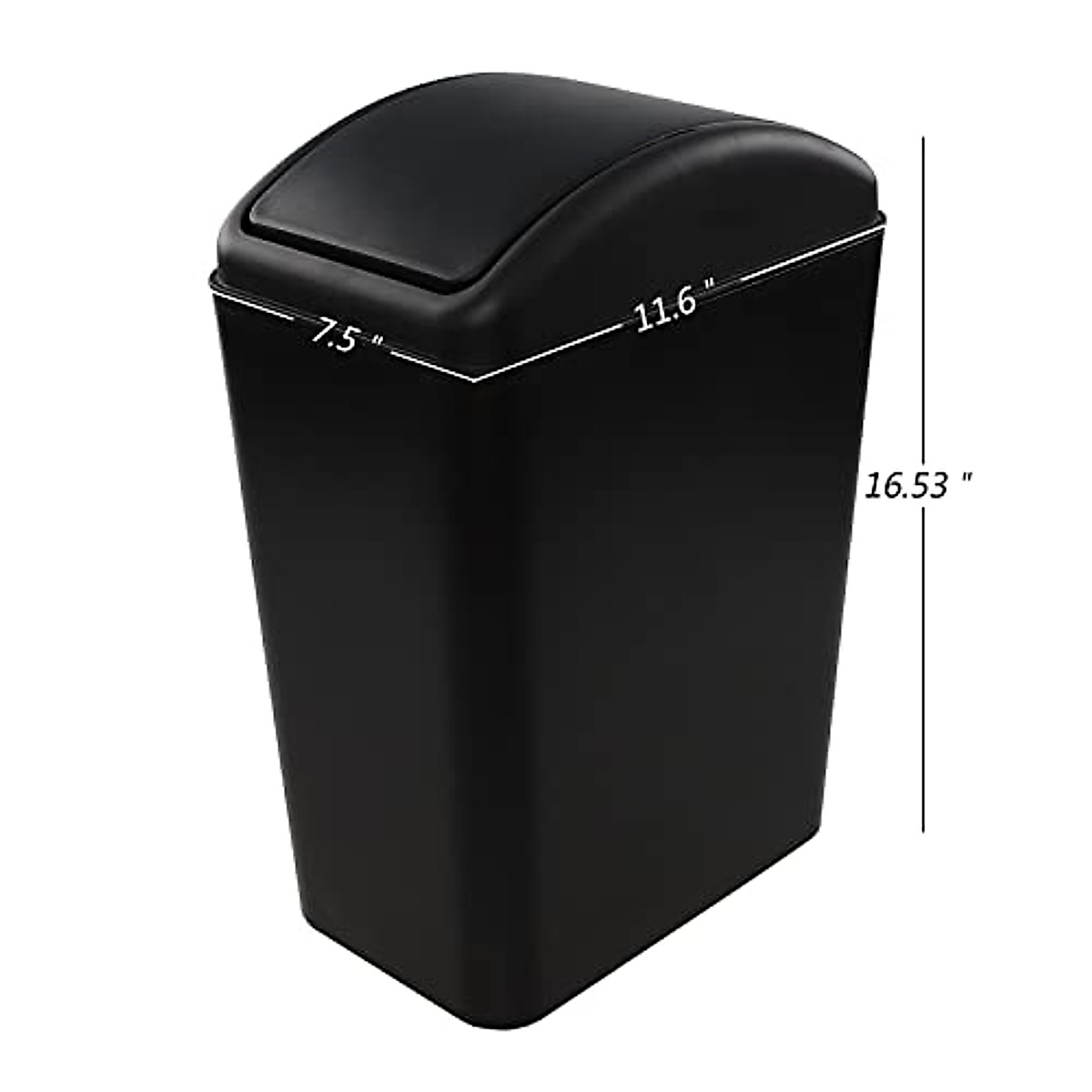 Vababa 3-Pack 4.5 Gallon Plastic Swing-Top Garbage Can, Trash Can with Swing Lid, Black