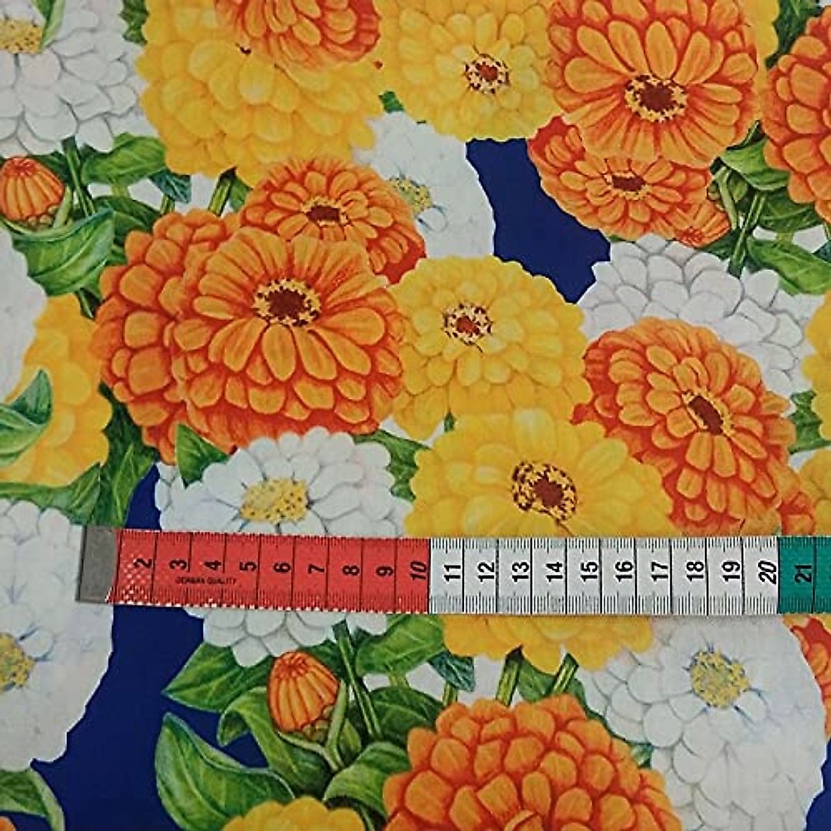 PUMCRAFT Sewing Fabric 100% Cotton Fabric Yellow Orange White Chrysanthemum Flower Printed Sewing Cloth Dress Clothing Textile Tissue - 50cm - 105cm Fabric Patchwork Craft