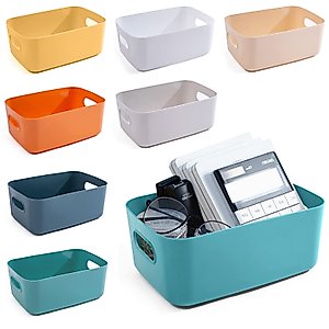OWill 7-Pack 7.2 L Plastic Storage B-ins and Baskets for Efficient Home Classroom Organization - Small Containers in Multiple Colors for Kitchen, Cupboard Box, Bathroom Organizer on Shelves and Tubs