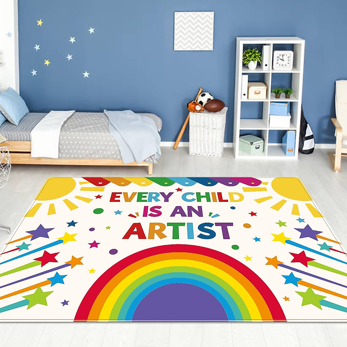 AKASISRUG Rainbow Kids Rug, Washable Colorful Area Rug for Kids Room, Non-Slip Play Mat, Baby Crawling Mat, Kids Carpet Ultra Soft Play Rug for Classroom Playroom Bathroom (59X39.4 INCH)