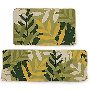 GEEORY Green Kitchen Mats for Floor Set of 2, Floral Floor Mat Farmhouse Seasonal Holiday Decor for Home Kitchen - 17x29 and 17x47 Inch