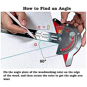MUSIBO Protractor Angle Finder, Woodworkers Edge Ruler, T Square, T Ruler, Straight Edge inch Ruler,Multi-Function Angle Measure Tool Woodworking Metal Ruler Kit with Wall Hanging Storage Rack(18in)