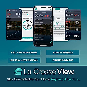 La Crosse Technology Complete Personal Remote Monitoring Wi-Fi Weather Station, Indoor/Outdoor, Temperature and Humidity, Rain Fall Data, Barometer, Black, V61