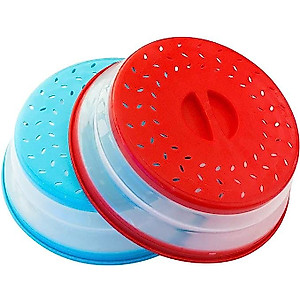 2Packs collapsiable Microwave cover (Red+Blue) BPA free Microwave Splatter Guard Colander Strainer for Fruit Vegetables