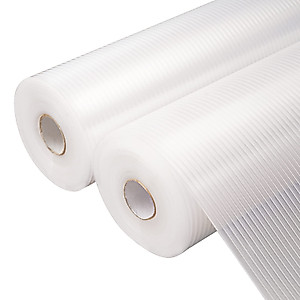 Shelf Liner for Kitchen Cabinets, 12 Inch x 20 Ft x 2 Rolls, Non-Slip Cabinet Liner, Non Adhesive Drawer Liner, Refrigerator Liners, Washable Oil-Proof Mat for Shelves (Transparent Stripe)