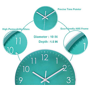 Epy Huts Modern Simple Wall Clock Indoor Non-Ticking Silent Sweep Movement Wall Clock for Office, Bathroom, Living room Decorative 10 Inch Teal