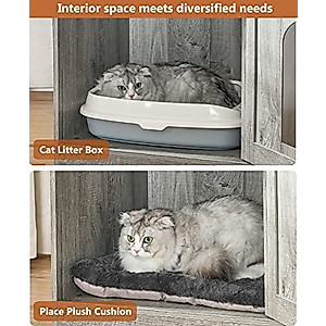 BEWISHOME Cat Litter Box Enclosure All-in-one Cat Tree with Litter Box Furniture Hidden Cat Tower with Plush Perch Scratching Posts Modern MMJ82Q