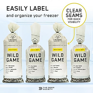 [50 pk] Extra Strong, 2X Thick Wild Game Bags for Freezer Storage 1.5lb by Deer Society - Meat Bags for Your Ground Meat Packaging System - Processing Bags to Protect Your Game Meat from Freezer Burn